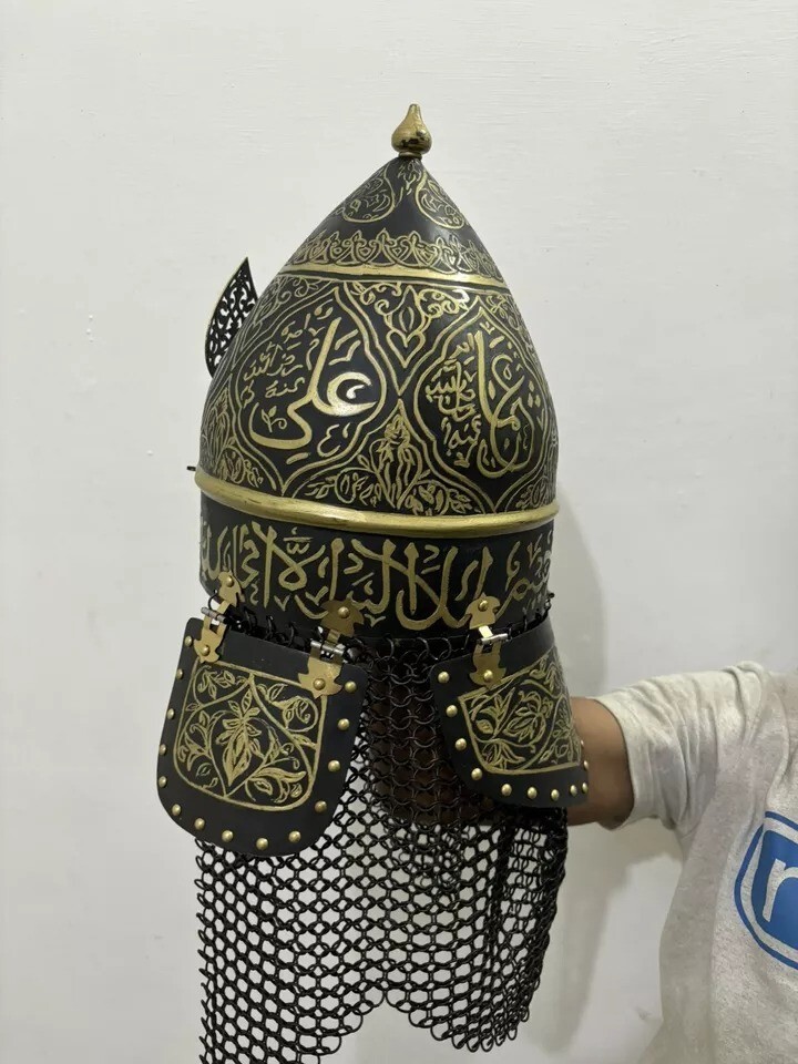 Islamic Warrior Helmet Steel Antique Finish – Handmade Armor with ...