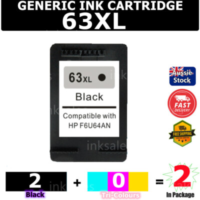 2x Generic 63XL 63 BLACK ONLY Ink For HP Deskjet 1110 2130 3630 ...