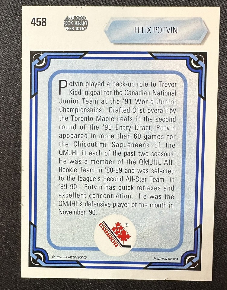1990 UPPER DECK 458 FELIX POTVIN ROOKIE CARD TEAM CANADA | eBay
