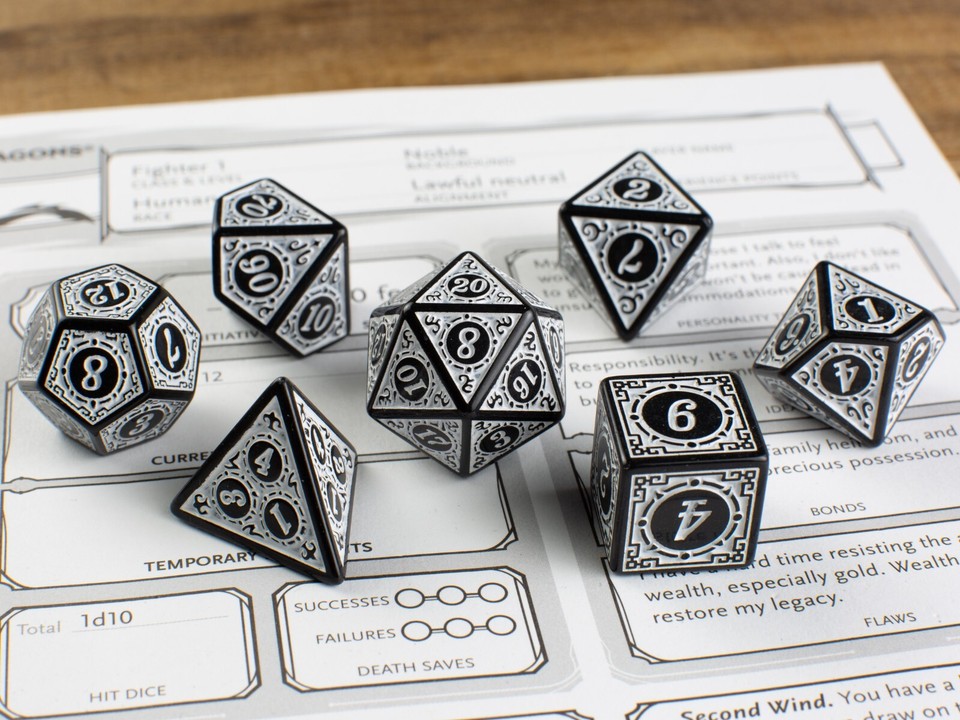 Shadow Runes Dice Set - Black & White Runic Design for Dungeons ...