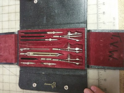 VINTAGE GRAMERCY IMPORT CO. GERMANY #1720 12 PIECE DRAFTING SET IN CASE ...