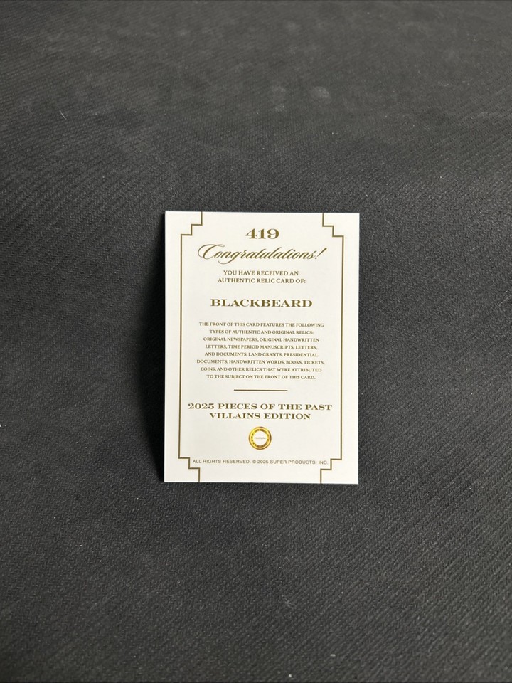 2025 Pieces Of The Past BLACKBEARD Villains Edition Relic #419 | eBay