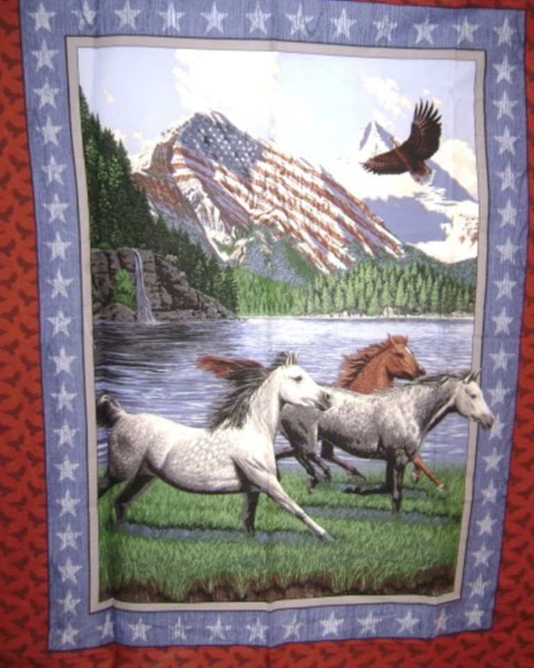 Horses Patriots Point Quilt top Wall hanging Panel Fabric Cotton | eBay