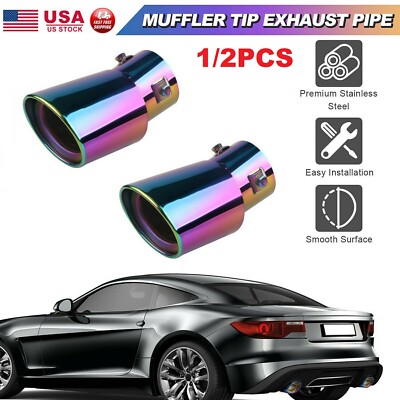 1/2 Colorful Car Exhaust Pipe Tip Rear Tail Throat Muffler Stainless ...