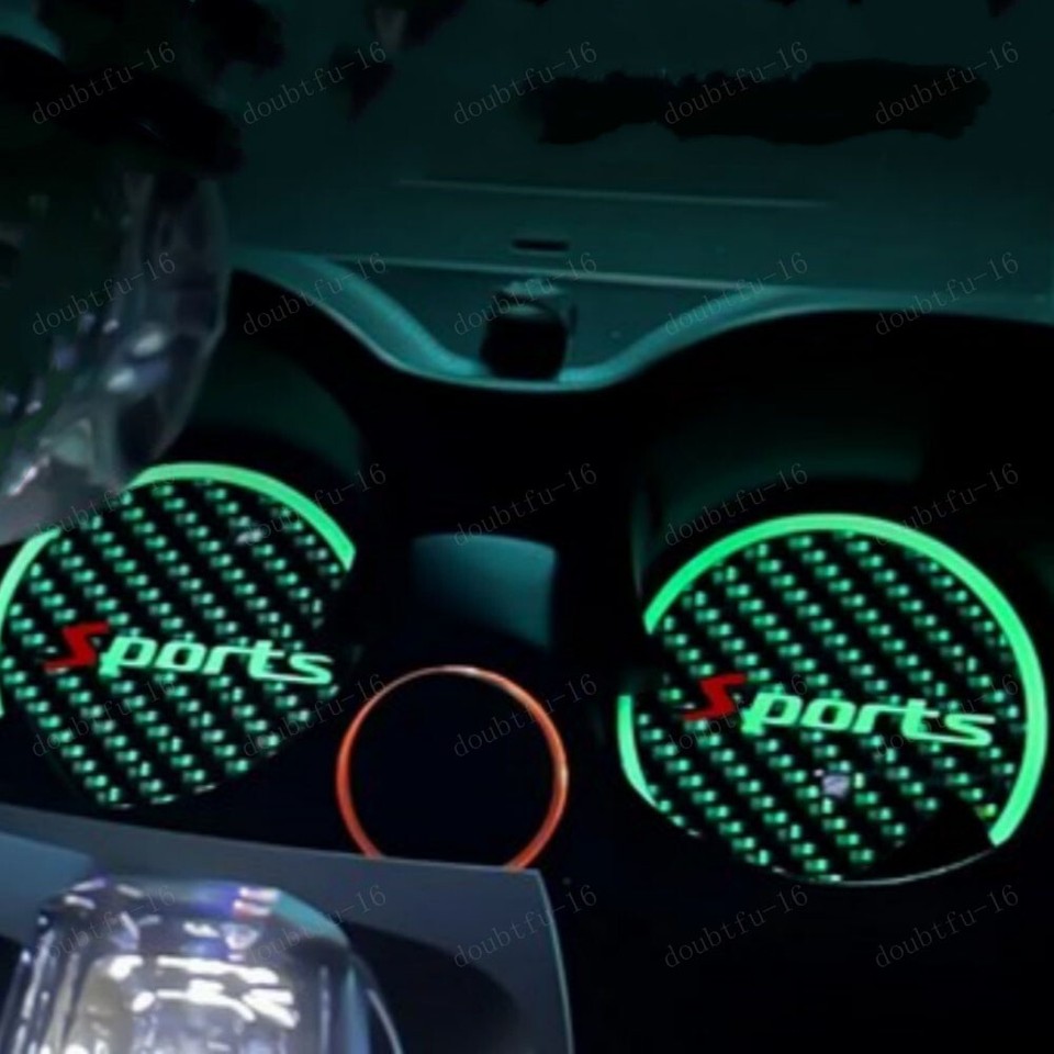 2Pcs LED Car Cup Holder Night Light Pad Mat Drink Coaster Auto ...