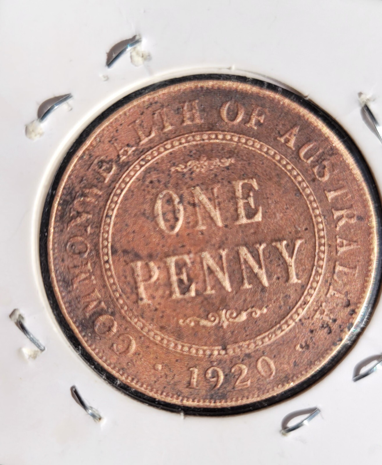 Coin 1920 Australian 1d penny double dot one above top scroll & under ...