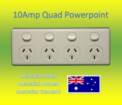 Vivid White Four Gang Powerpoint Quad GPO Socket Outlet | eBay Australia