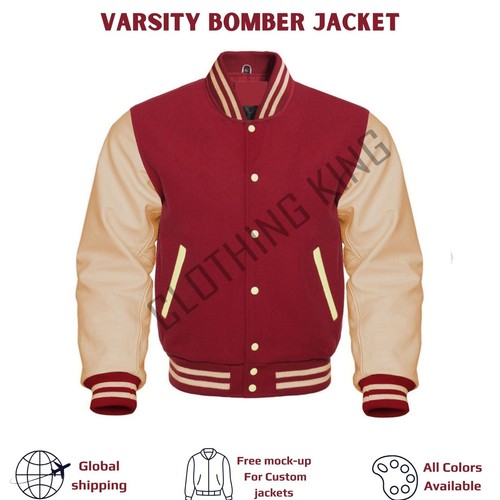 Letterman College Varsity Maroon Wool & Genuine Cream Leather Sleeve ...