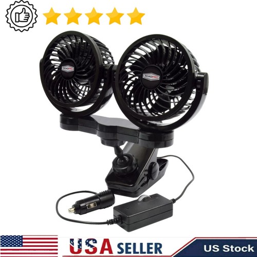 12-Volt Adjustable Dual Fan w/Mounting Clip Car Clip Fan for Vehicle ...