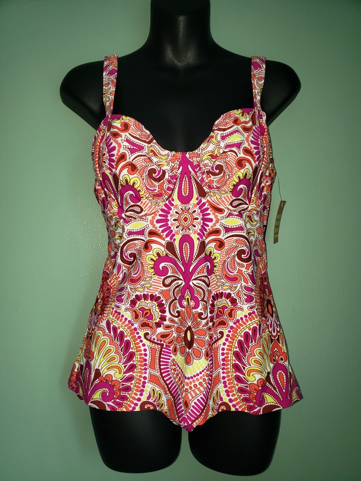 NEW TITLE NINE PINK YELLOW UNDERWIR TANKINI TOP BRIEF SWIM BOTTOM ...