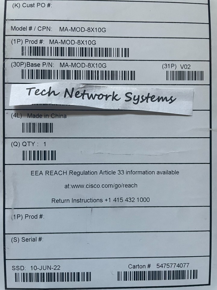 NEW Sealed Cisco Meraki MA-MOD-8x10G Eight Port 10G uplink module ...