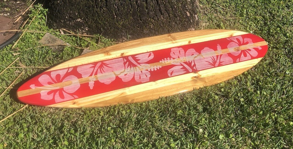 Red Vintage Style 5 foot Wooden Surfboard Art- Beach House Decor ...