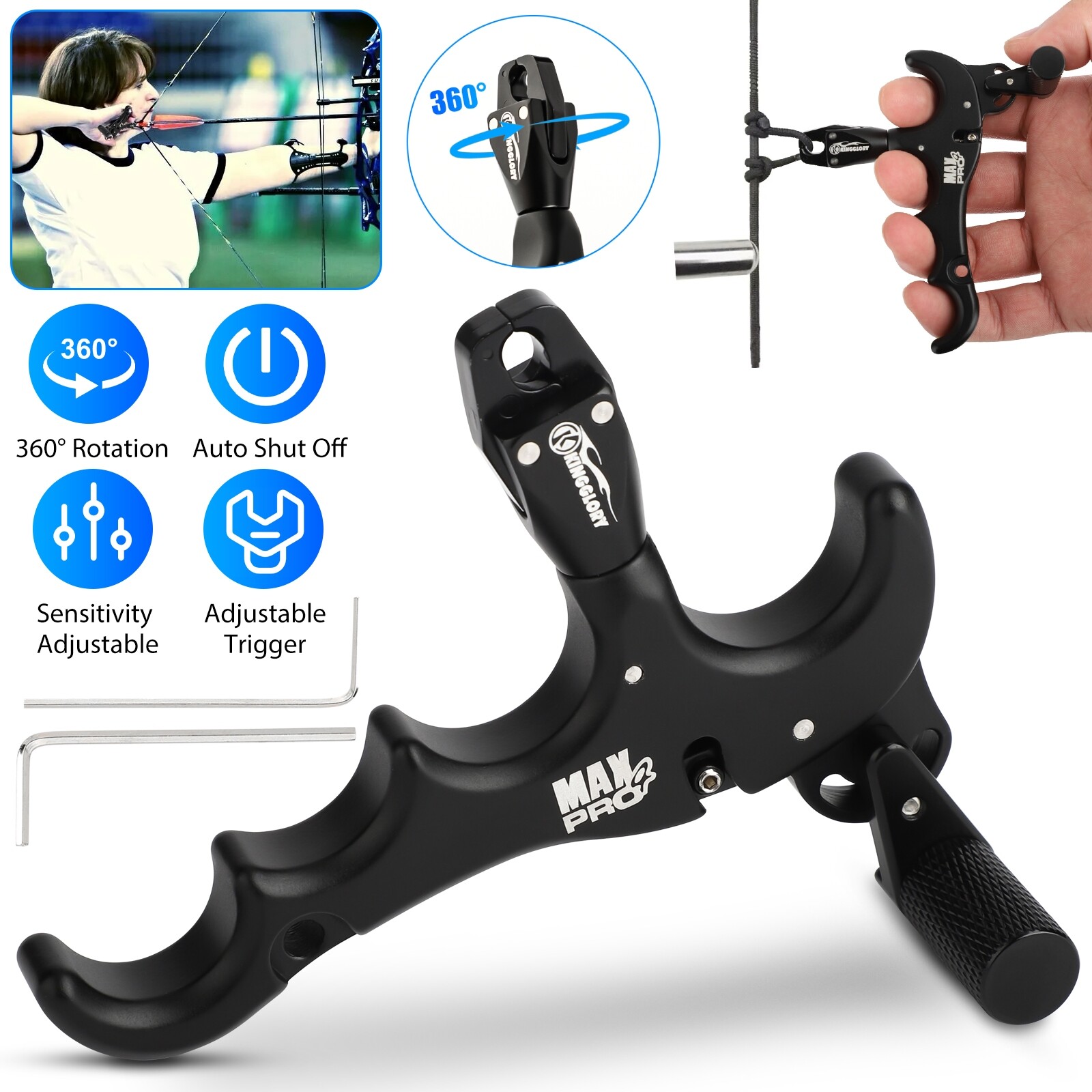 360° Thumb Release Archery 4-Finger Compound Bow Release Adjustable Can ...