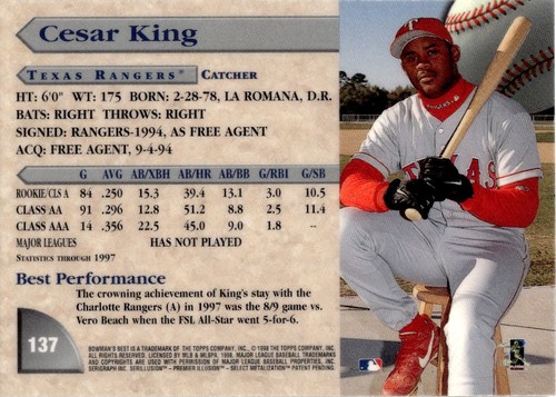 1998 Bowman's Best #137 Cesar King | eBay