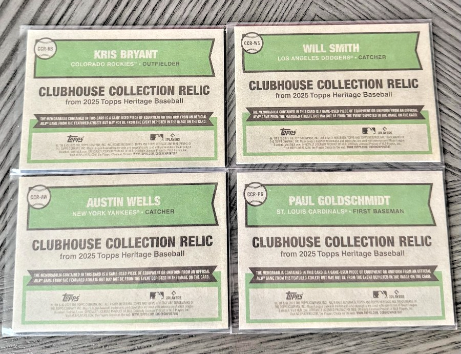 Lot of (4) 2025 Topps Heritage Clubhouse Collection Relic Cards | eBay