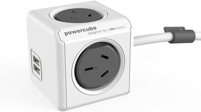 PowerCube Surge Protector with 4 Power Outlet and 2 USB Ports, 3 Meter ...