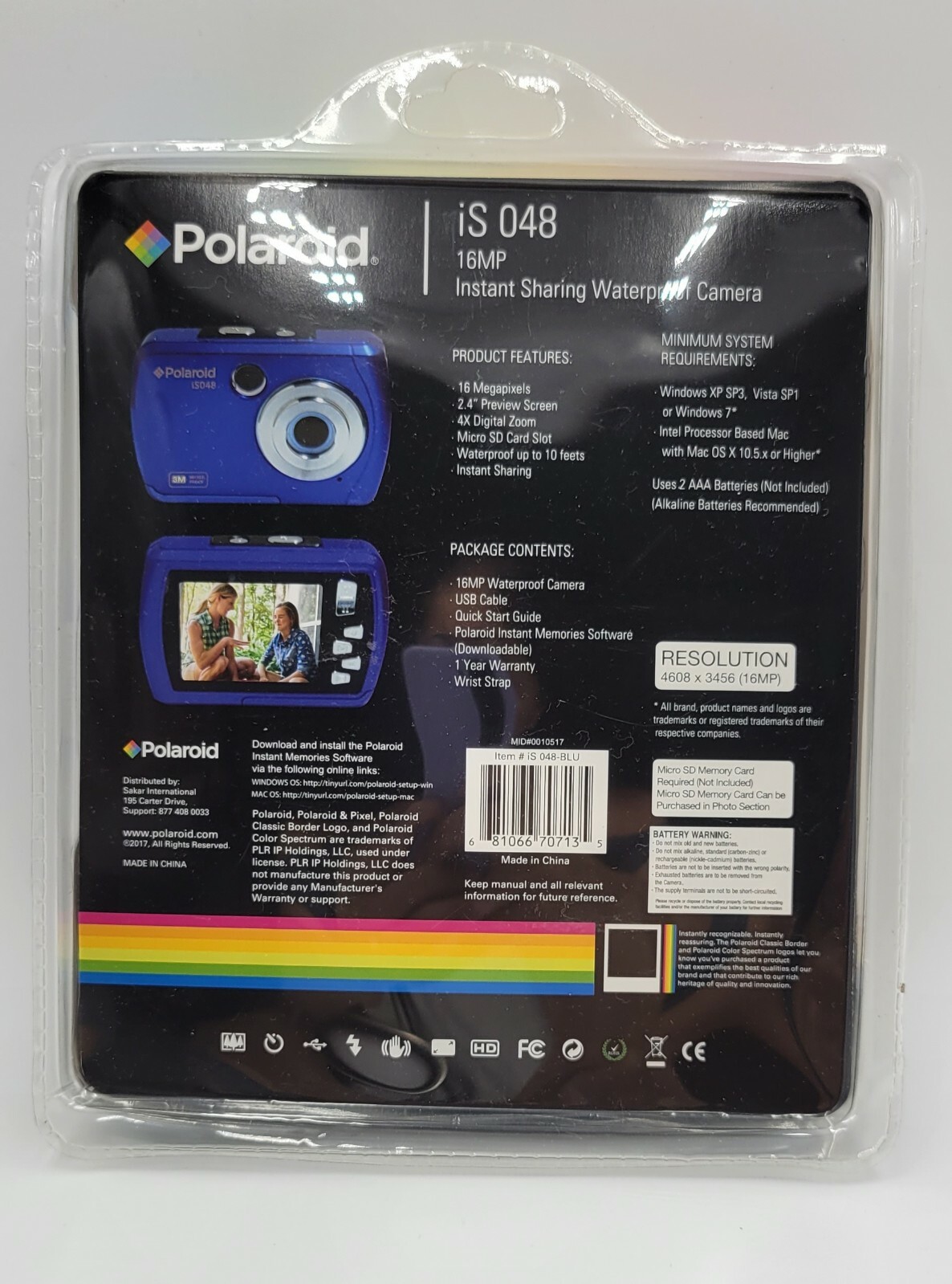 Polaroid iS048 16MP Instant Sharing Waterproof Camera - Blue. Brand New ...