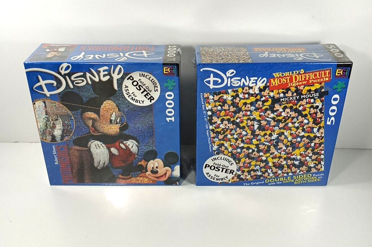 New Lot of 2 Disney Mickey Mouse Worlds Difficult Puzzles 1000 500 W ...