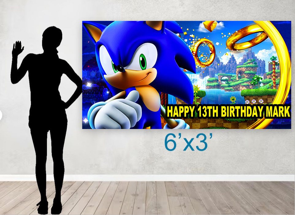 Birthday banner Personalized 6ft x 3 ft Sonic, Sonic Banner, Party decor