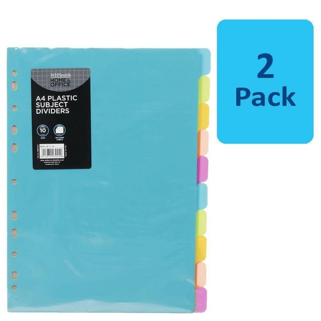 WHSmith 10 Part Bright Plastic A4 Subject Dividers Includes Slim Labels ...