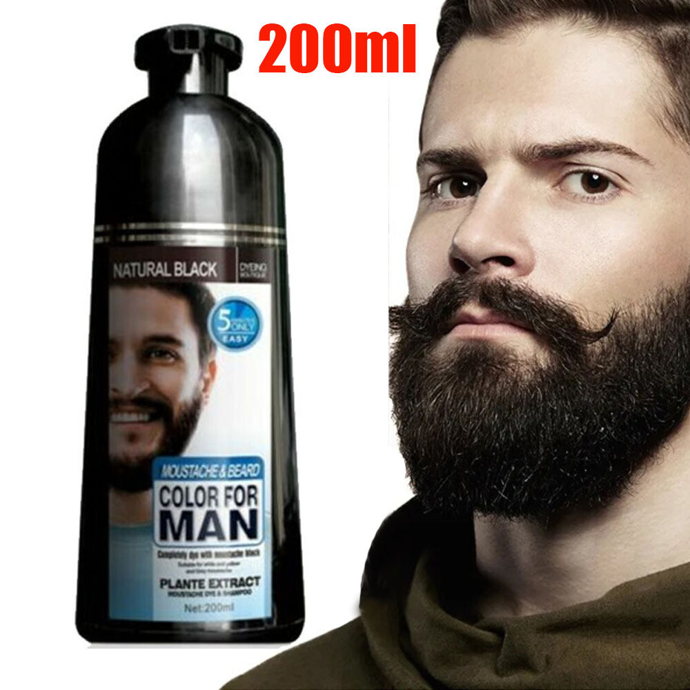 Beard Hair Color Dye Shampoo Natural Men Mustache Dying Black Darkening ...