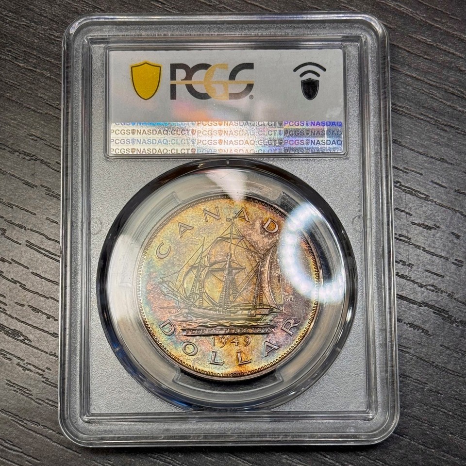 MS65 1949 $1 Canada Silver Dollar, PCGS Trueview- Nicely Rainbow Toned ...