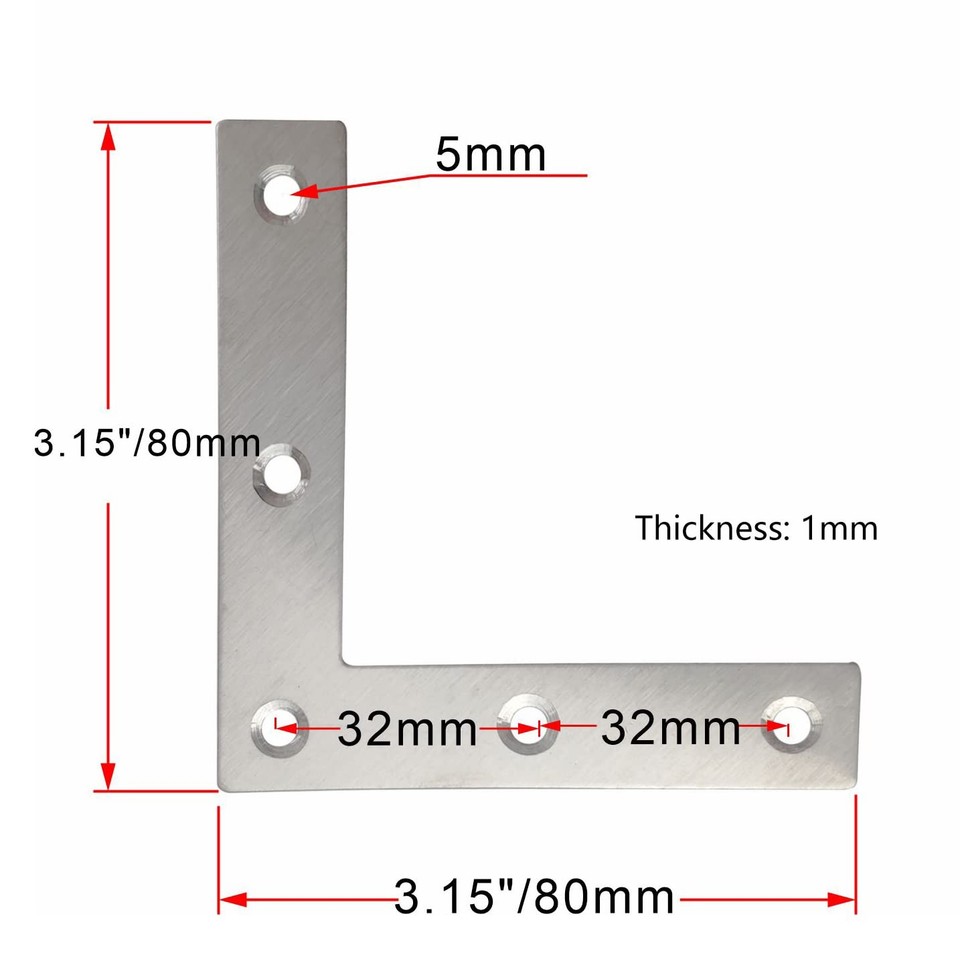 Stainless Steel L Shape Flat Brackets 80mm Right Angle Hardware - 15 ...