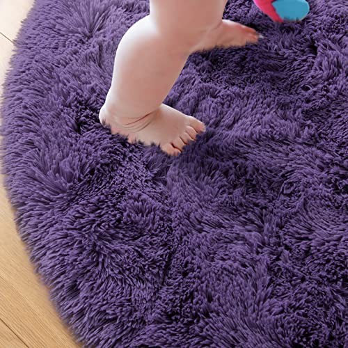 junovo Round Rug 5x5 Feet Fluffy Soft Area Rugs for Kids Girls Room ...