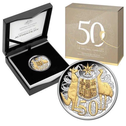 2016 RAM 50c Round 50yrs Decimal Currency Select Gold Plated Proof ...