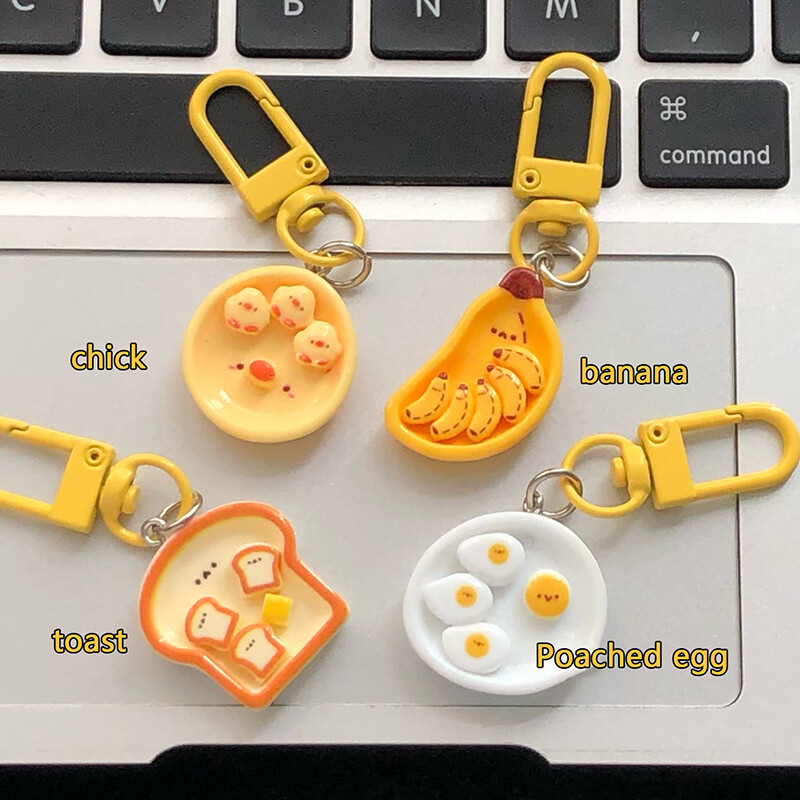 Cute Cartoon Poached Egg Banana Toast Keychain Kawaii Food Keyring Bags ...
