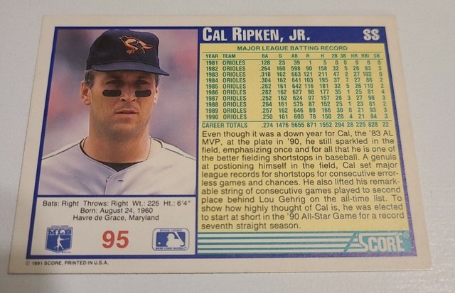 1991 Score - #95 Cal Ripken, Jr. for sale online | eBay