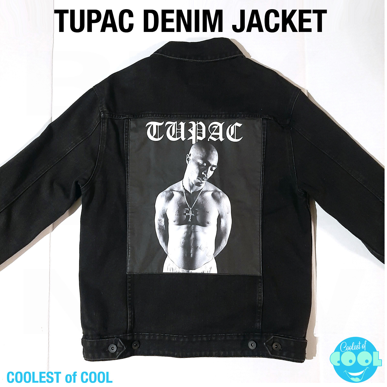 rare Tupac 2pac Thug Life Black Denim Jean Jacket Sz … - Gem