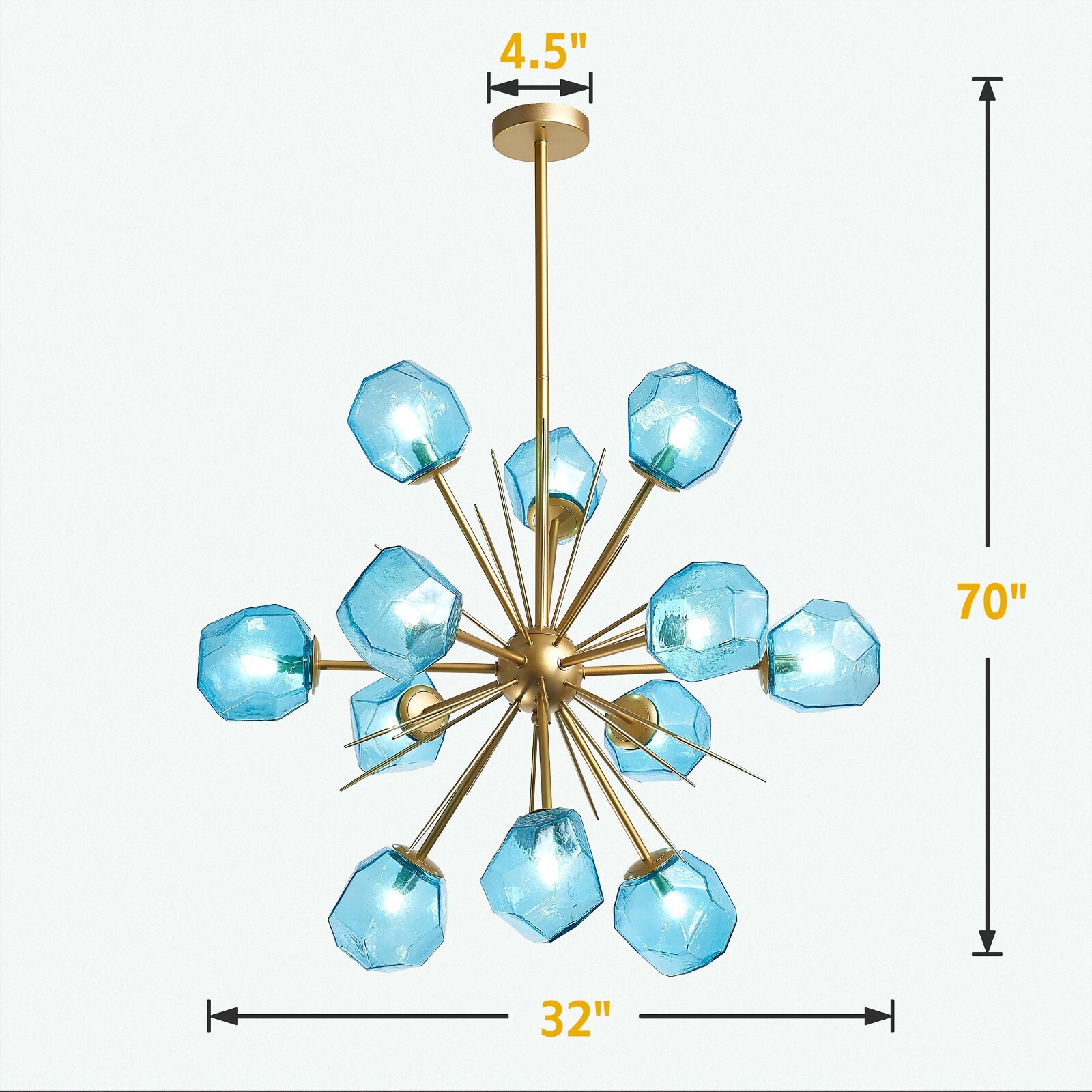 12-Light Blue Glass Chandelier Sputnik Ceiling Light Fixtures for ...