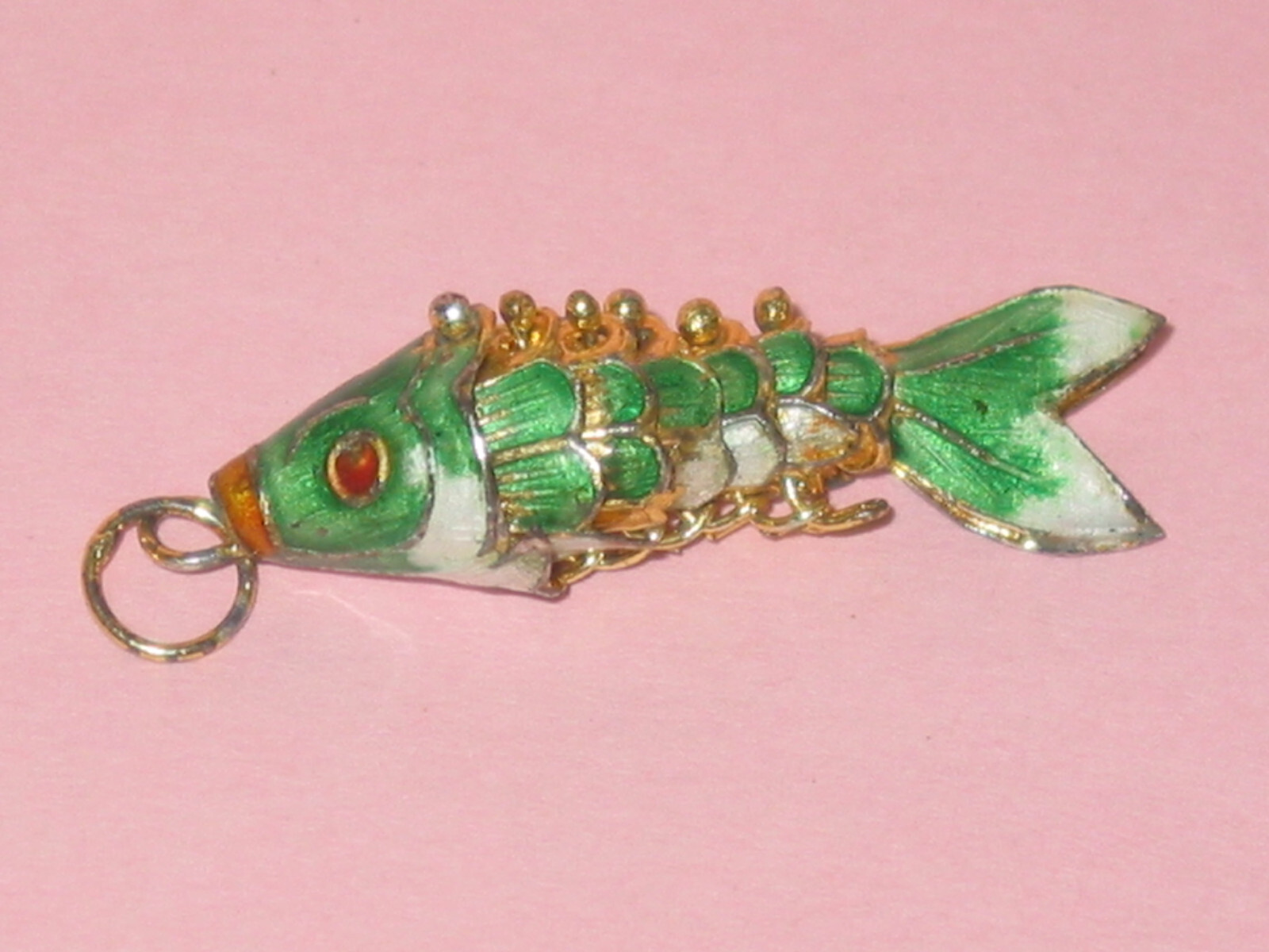 Cute Vintage Chinese Articulated Green Fish Charm In … - Gem
