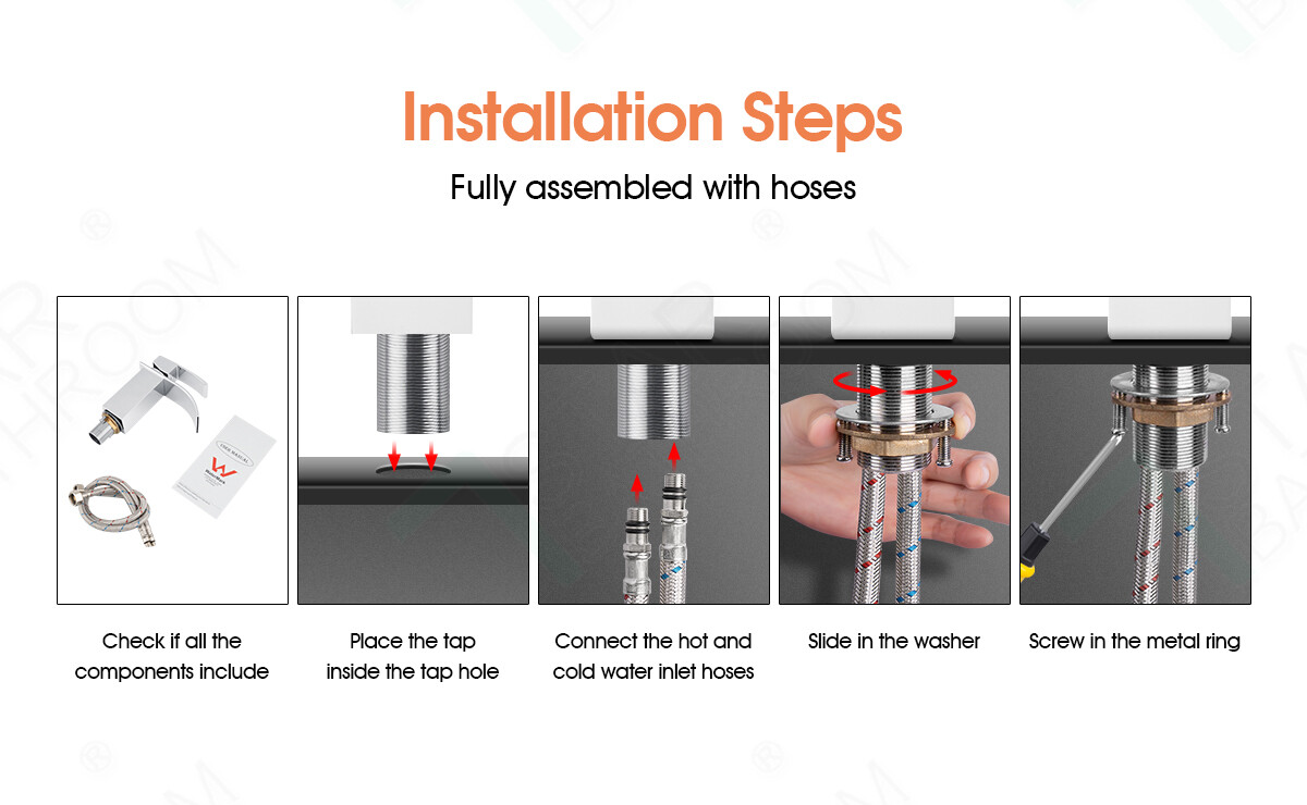 Bathroom Vanity Basin Mixer Tap Square Waterfall Faucet Brass Chrome ...