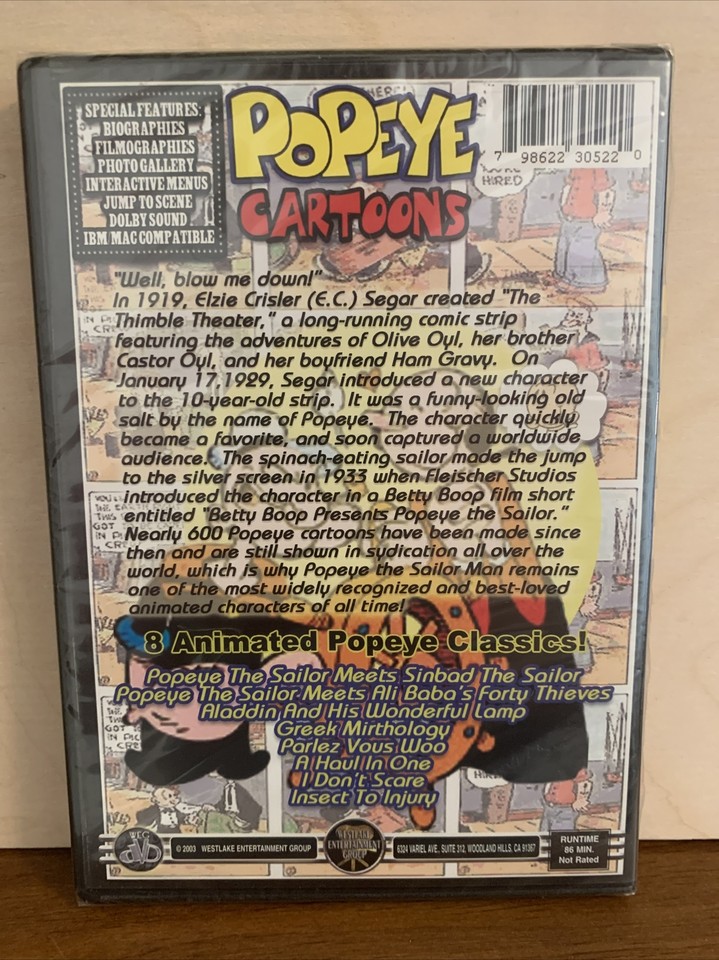 Popeye Cartoons New Sealed DVD - 8 Animated Popeye Classics ...