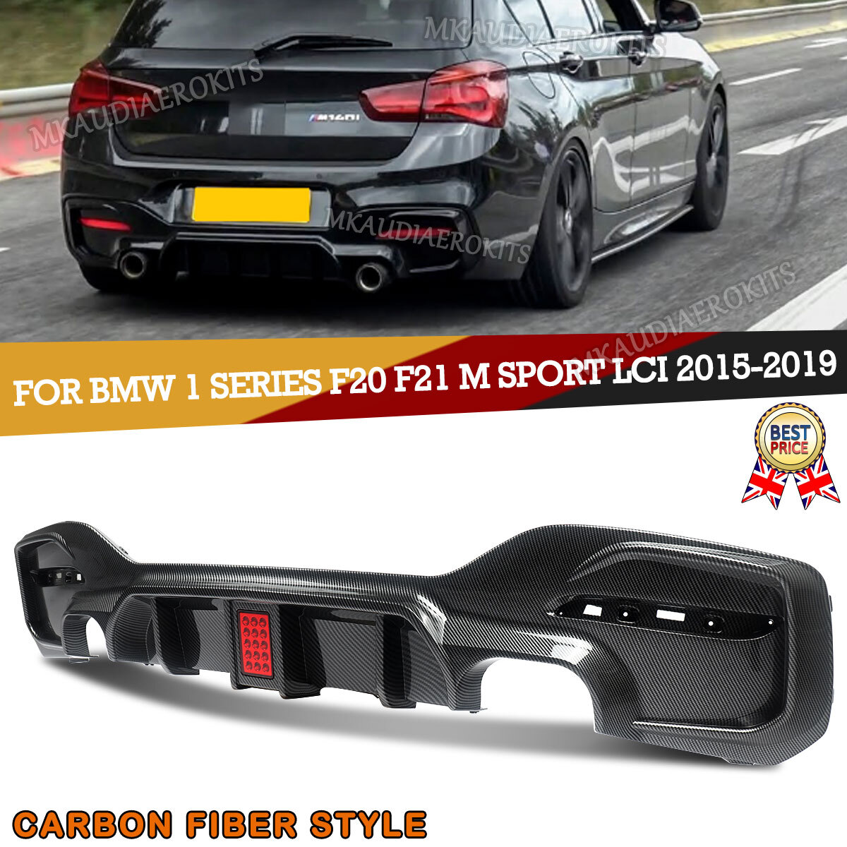 For 15+ BMW 1Series M Sport F20 F21 M135i M140i Rear Diffuser W/LED ...