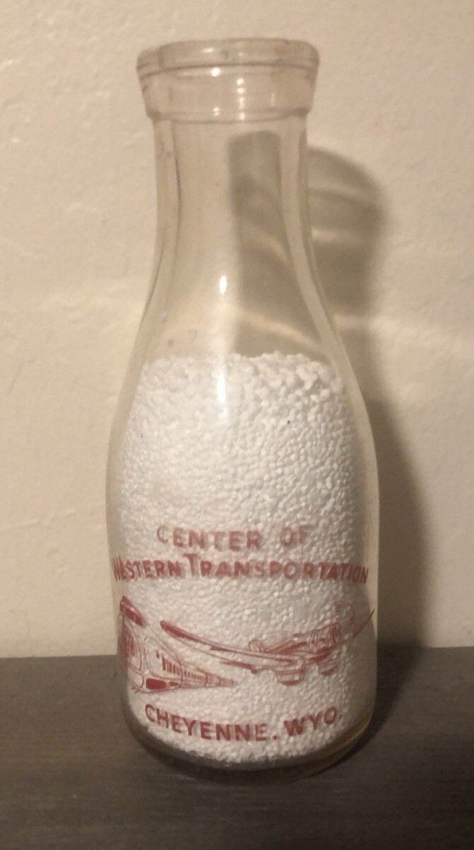 TRPQ Model Dairy Western Milk Bottle Cheyenne Wyoming Wyo Wy Airplane ...