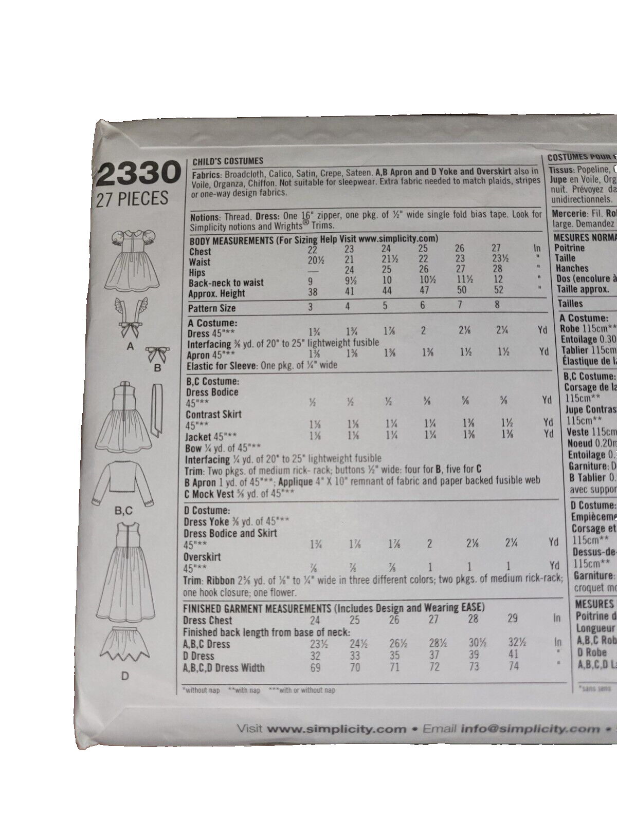 2010 simplicity Pattern 2330 Childs Alice in Wonderland Costumes Sz 3-8 ...