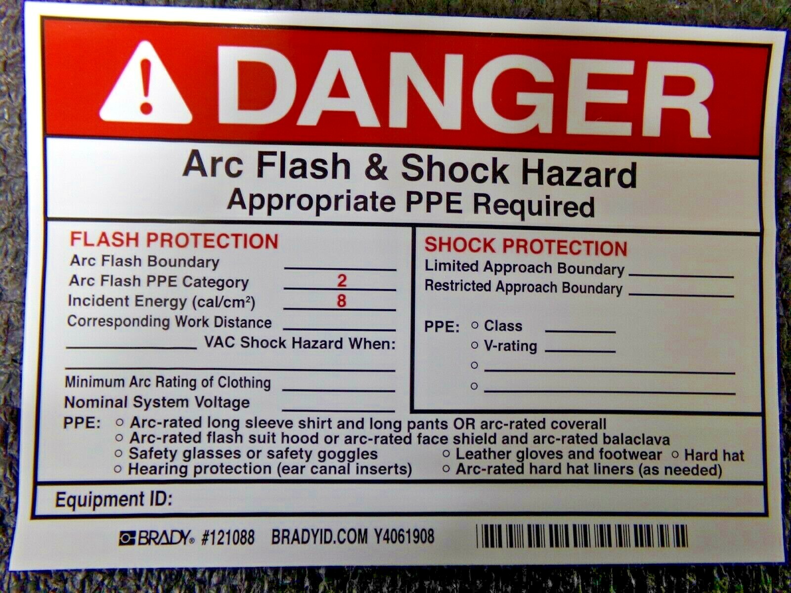 BRADY Arc Flash Protection Label, 5 In. H, PK5 (DC) | eBay