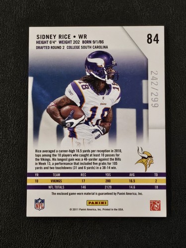 2011 Panini Rookies & Stars Longevity Ruby Red Patch #84 SIDNEY RICE /299 | eBay