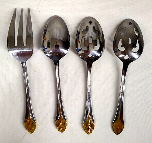 4 Pc Cambridge Gold Accent Stainless Steel Flatware Serving Hostess Set ...