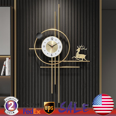Large Wall Clock Metal Elk Battery Wall Clocks For Living Room Home ...