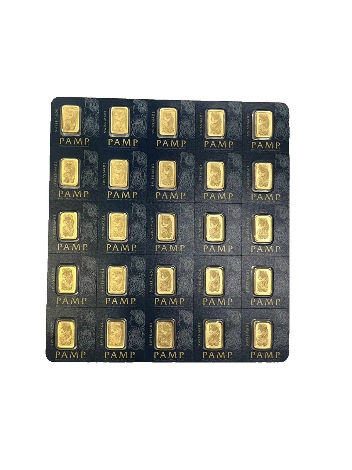 25 X 1 Gram Gold Bar Divisible PAMP Suisse MULTIGRAM .9999 Lady Fortuna ...