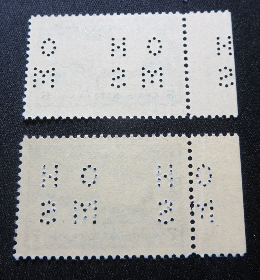 CANADA STAMPS MINT #OC7-8 1942-3 "RCAF TRAINING PLAN OHMS PERFORATIONS ...