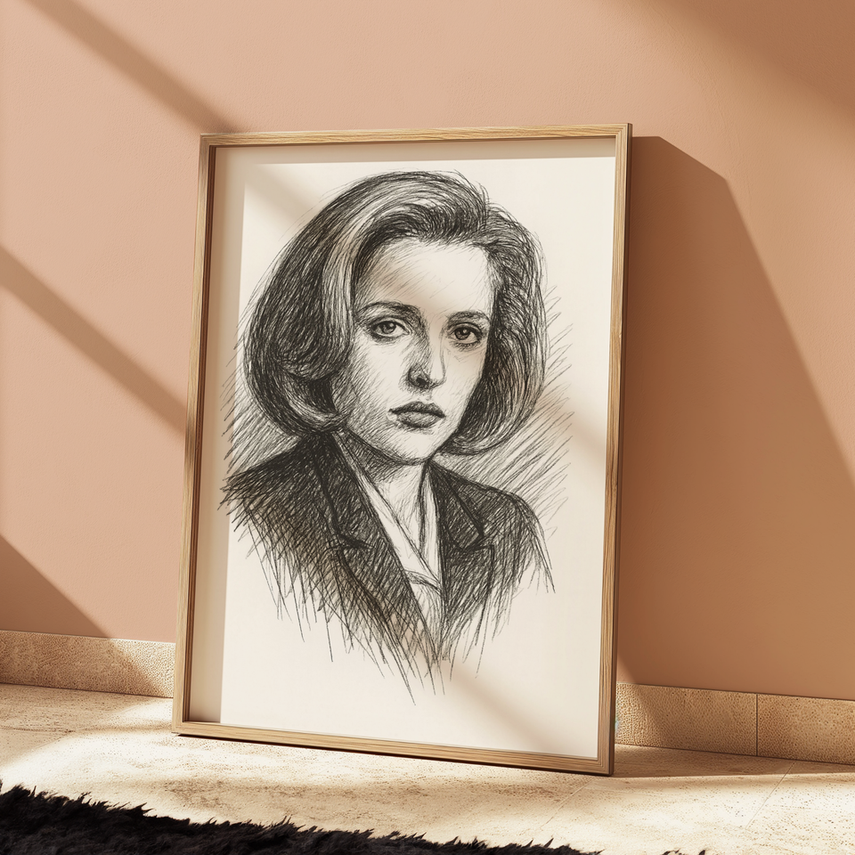 DANA SCULLY X-FILES DRAWING PRINT PORTRAIT SKETCH 8" x 10" WALL ART ...
