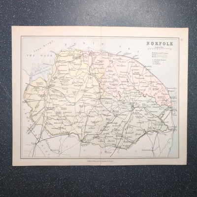 Original c1877 Collins County Atlas Map Of Norfolk | eBay UK