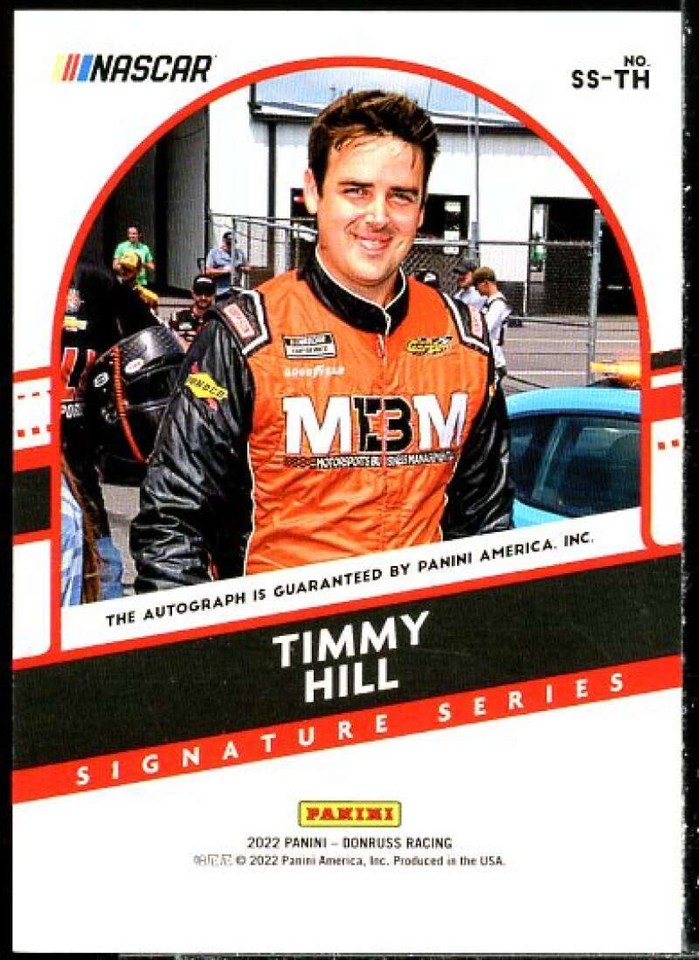 Timmy Hill Signature Series AU Card 2022 Donruss Racing #SS-TH | eBay