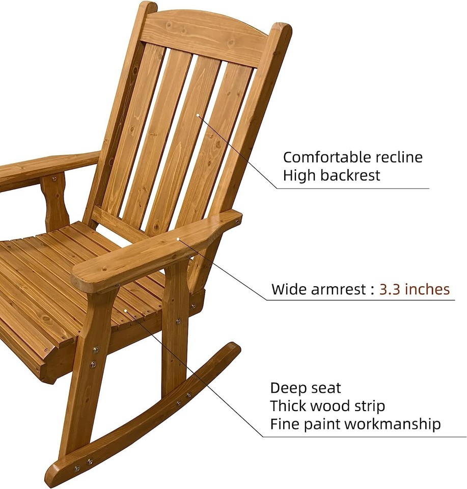Wooden Rocking Chair High Back Heavy Duty 600 LBS Backyard Porch Brown ...