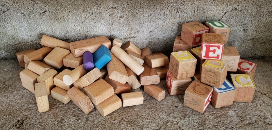 Lot of 70 Vintage WOOD BUILDING BLOCKS Letters Alphabet Colors Natural ...